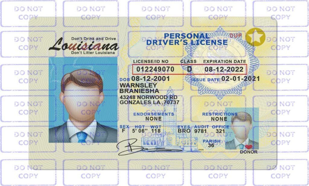 Louisiana Driver License Template – EDIT DL